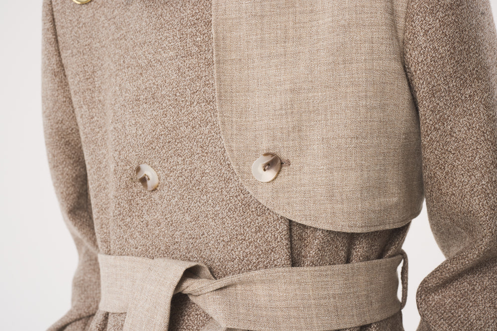 CHANAH BROWN UNDYED WOOL TRENCH